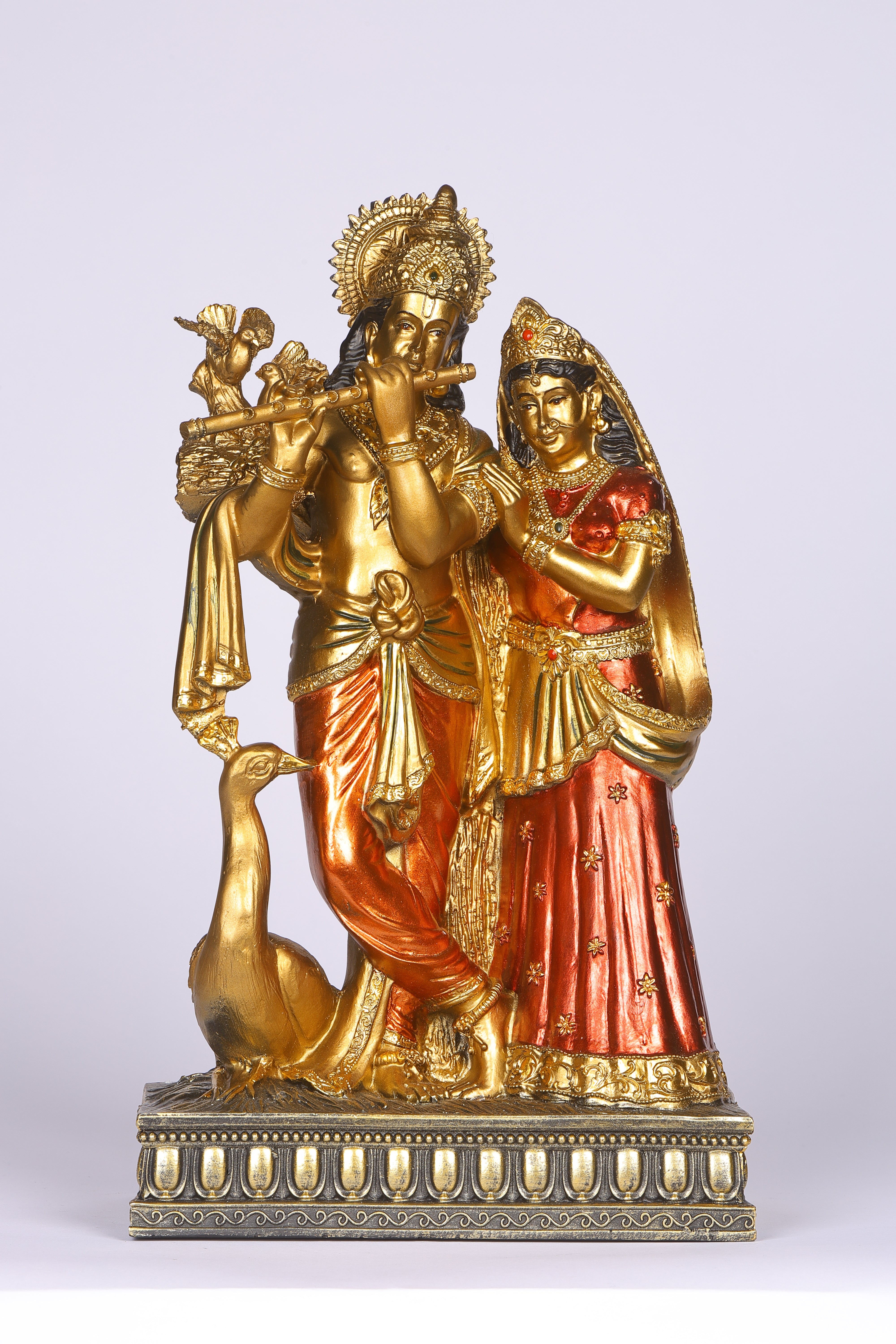 8" Radha Krishna with Bansuri standing white Antique Finish golden red ...