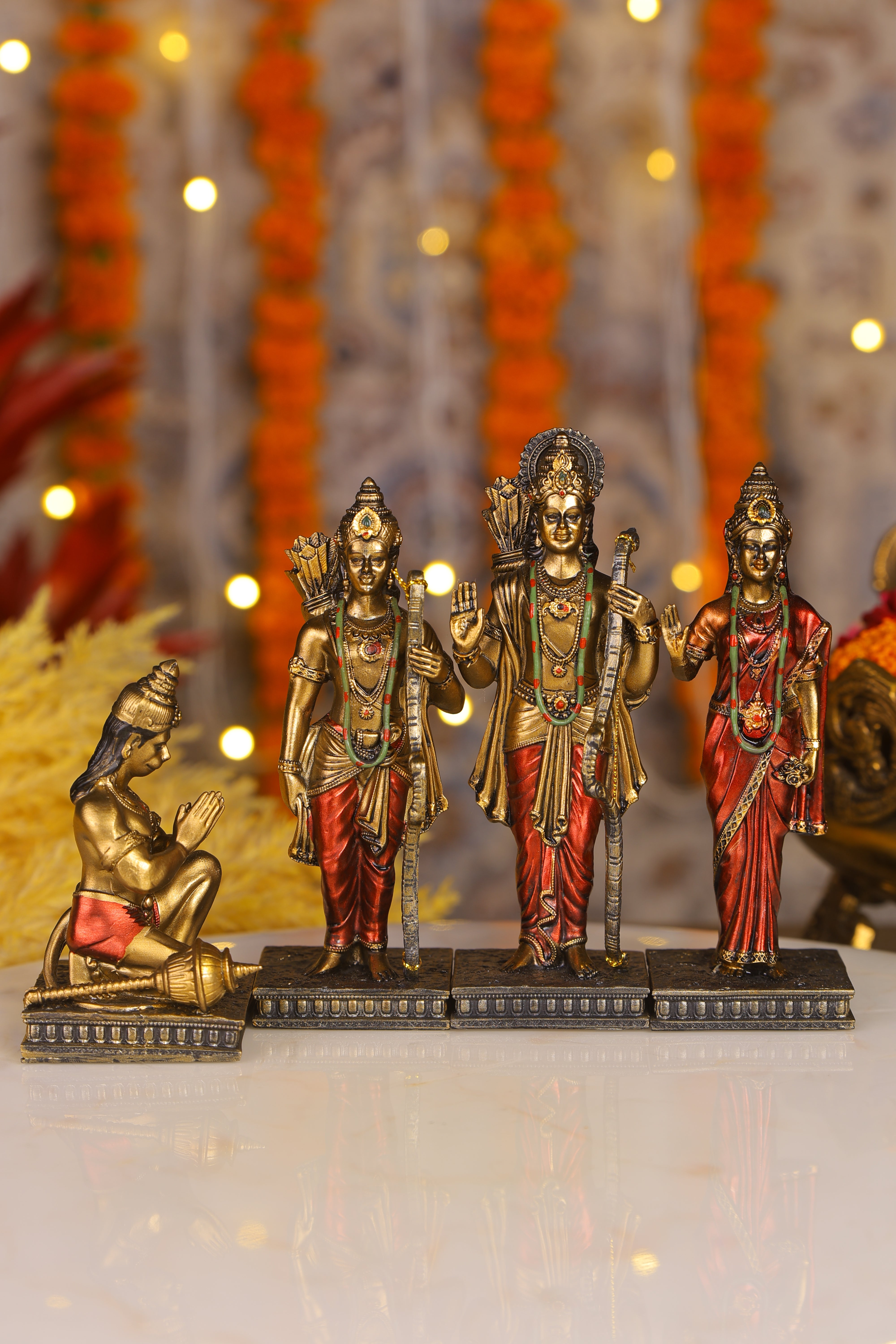 6" Ram Darbaar Antique Finish golden red statue - Shree Ram Ma Sita La ...