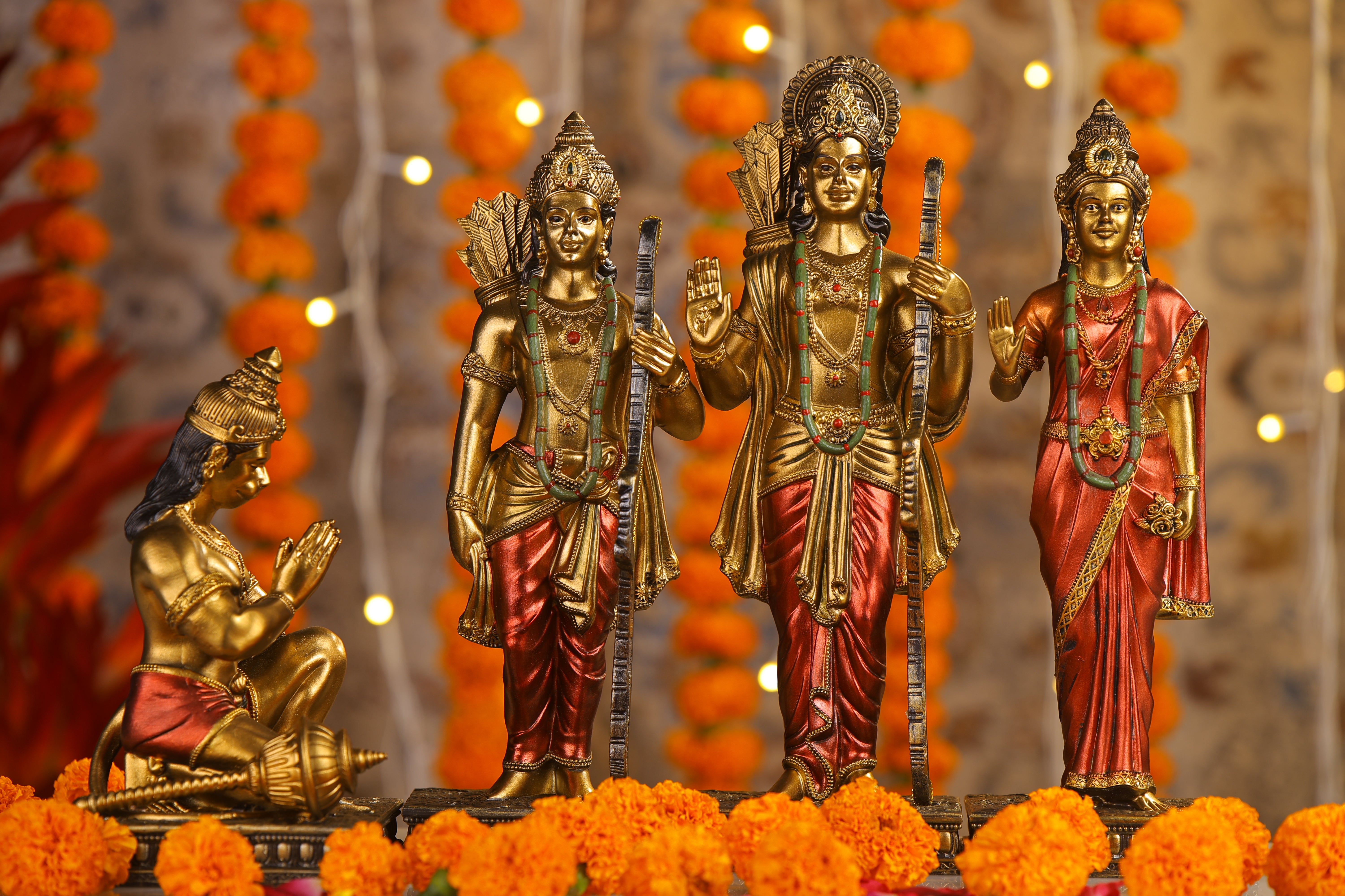 12" Ram Darbaar Antique Finish golden red statue - Shree Ram Ma Sita L ...