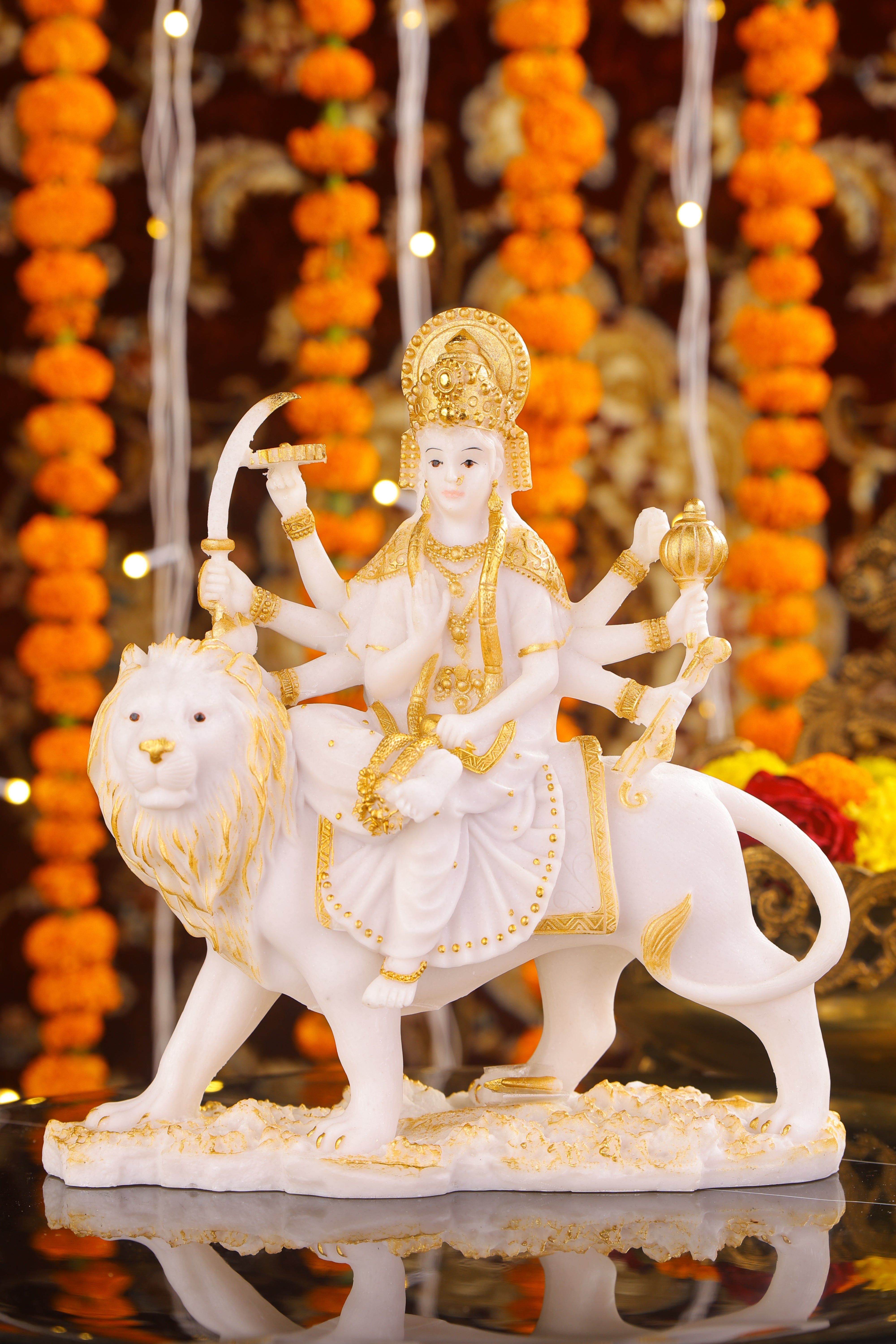 10" Maa Sherawali Jagdambe Durga Ji Marble statue with Gold tone| Idea ...