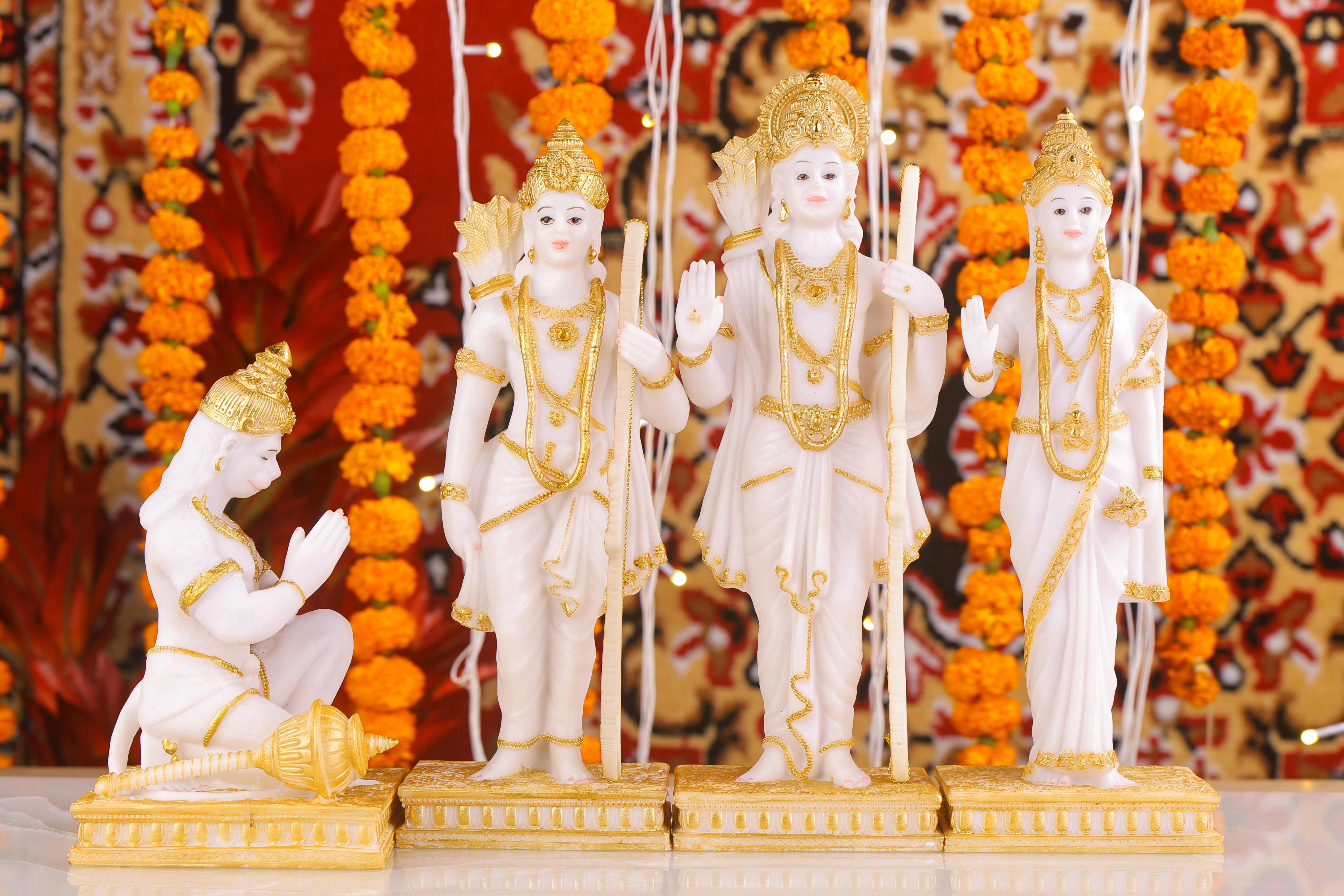 12" Ram Darbaar Marble statue with Gold tone - Shree Ram Ma Sita Laxma ...