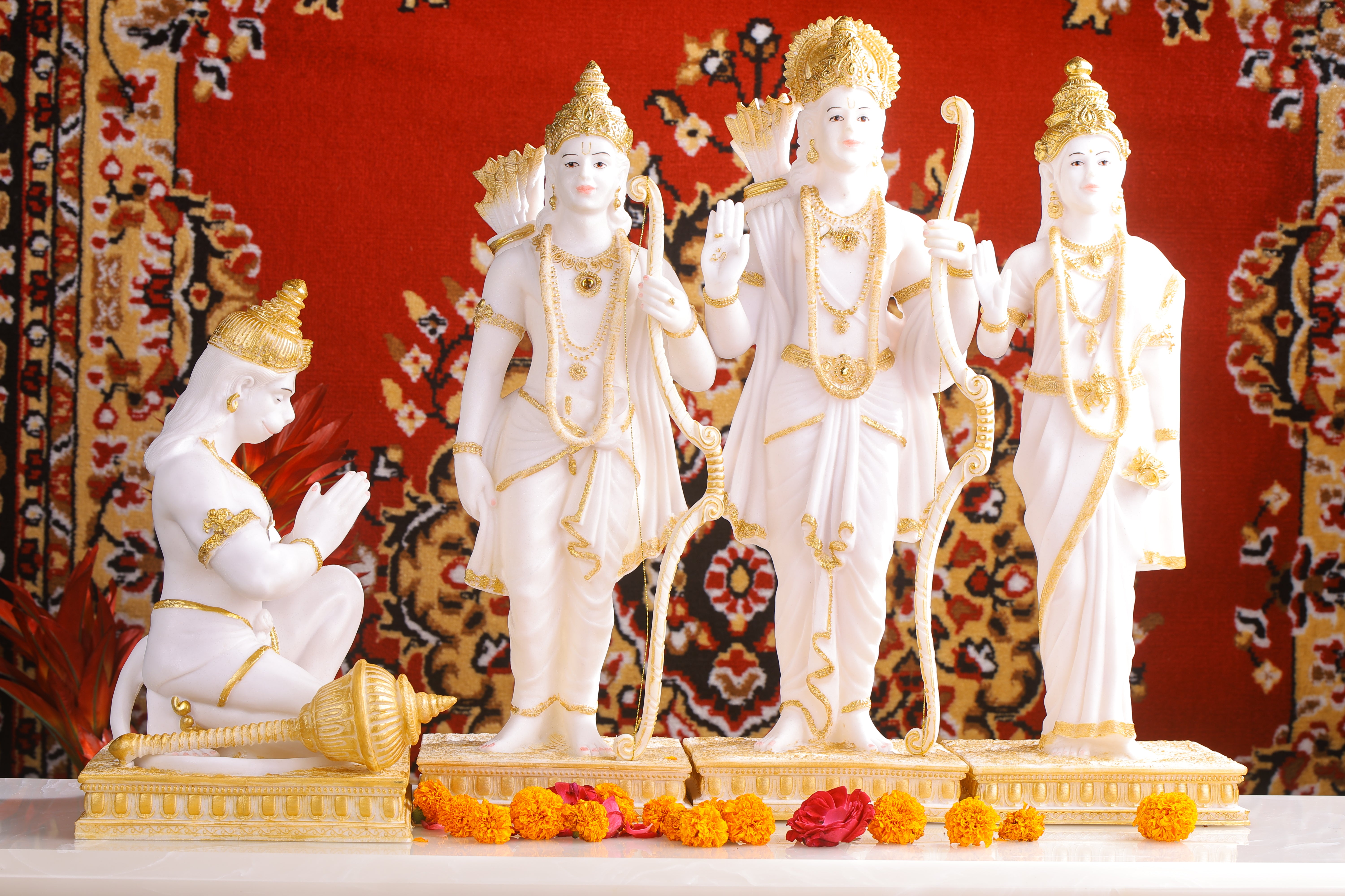 23" Ram Darbaar Marble statue with Gold tone - Shree Ram Ma Sita Laxma ...