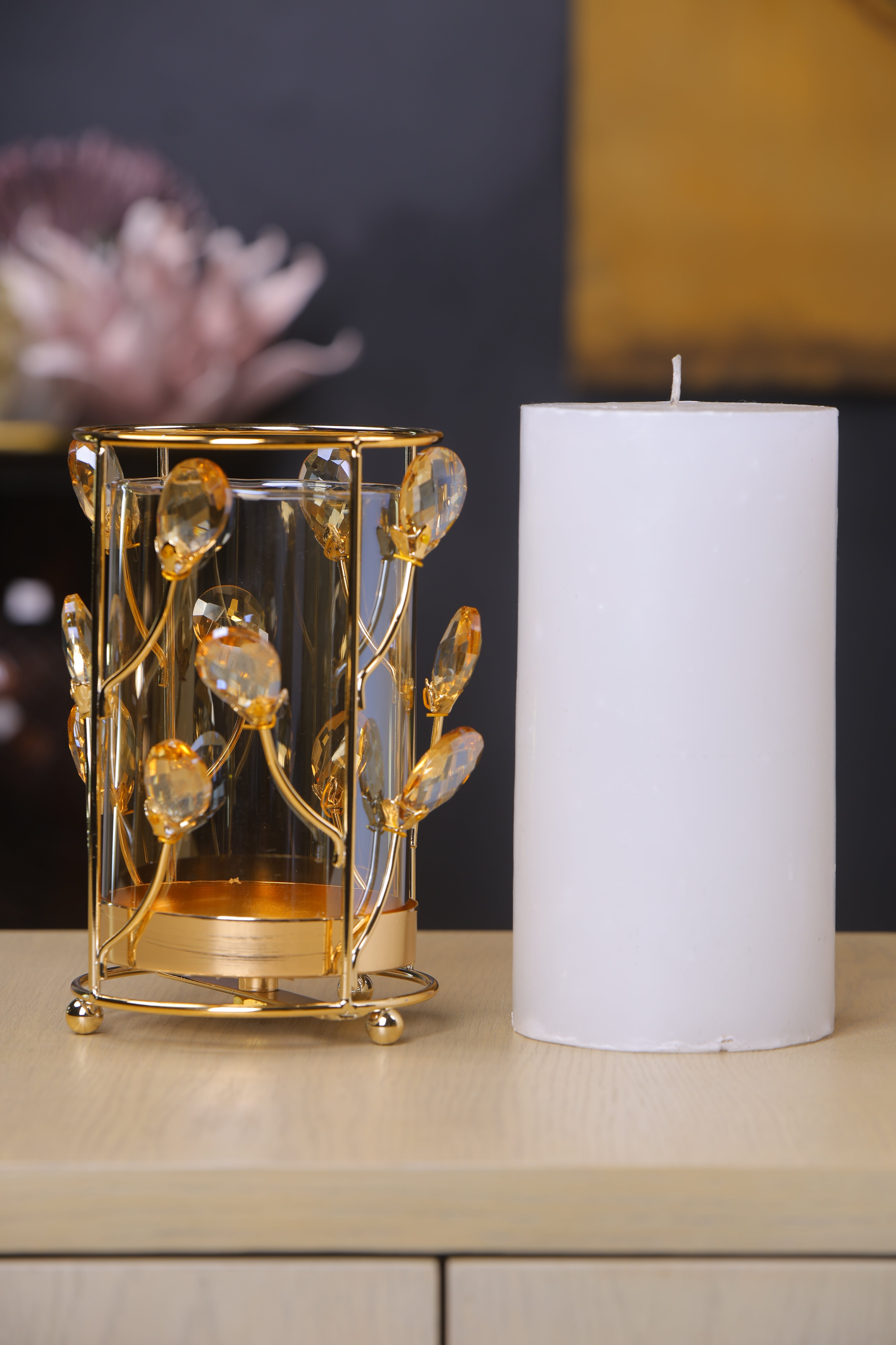 Luxury Gold Mirror Candle Stand with Crystal Embellishments – Tashiya